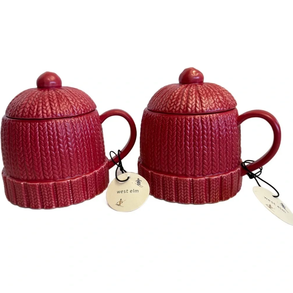 West Elm | Kitchen | West Elm Red Stoneware Knit Ski Cap Hat Hot ...